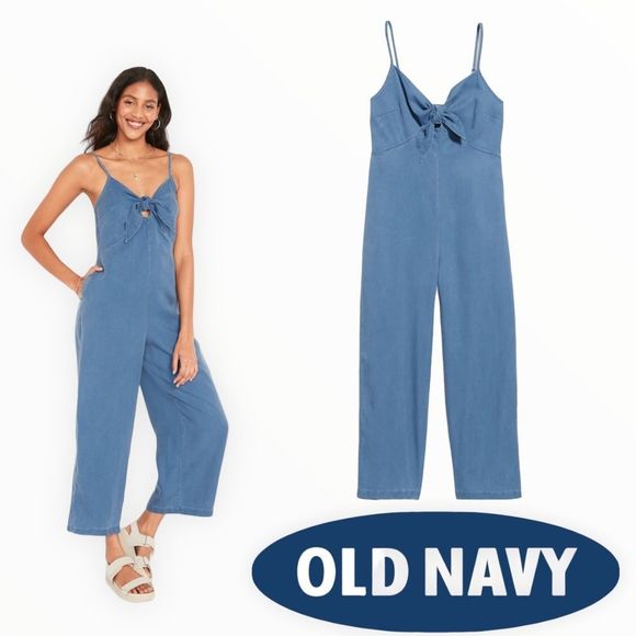 Old Navy | Pants & Jumpsuits | Old Navy Blue Sleeveless Tiefront Tencel ...